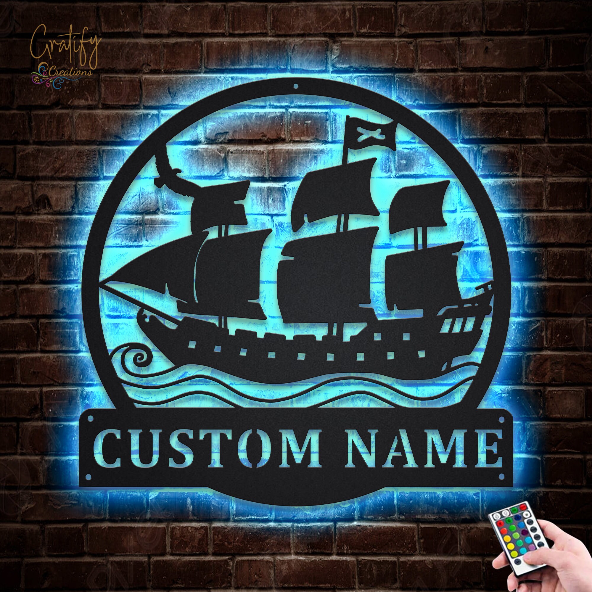 Sea Boats Metal Wall Art LED Lights V3, Custom Sea Boats Metal Signs ...