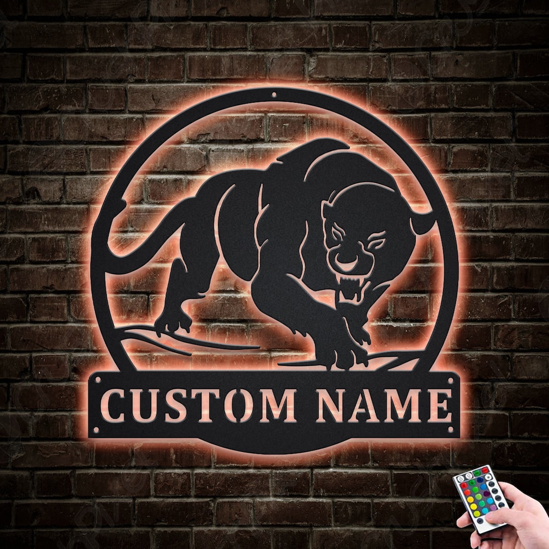 Panther Animal Metal Sign LED Lights V4, Custom Panther Animal Metal ...