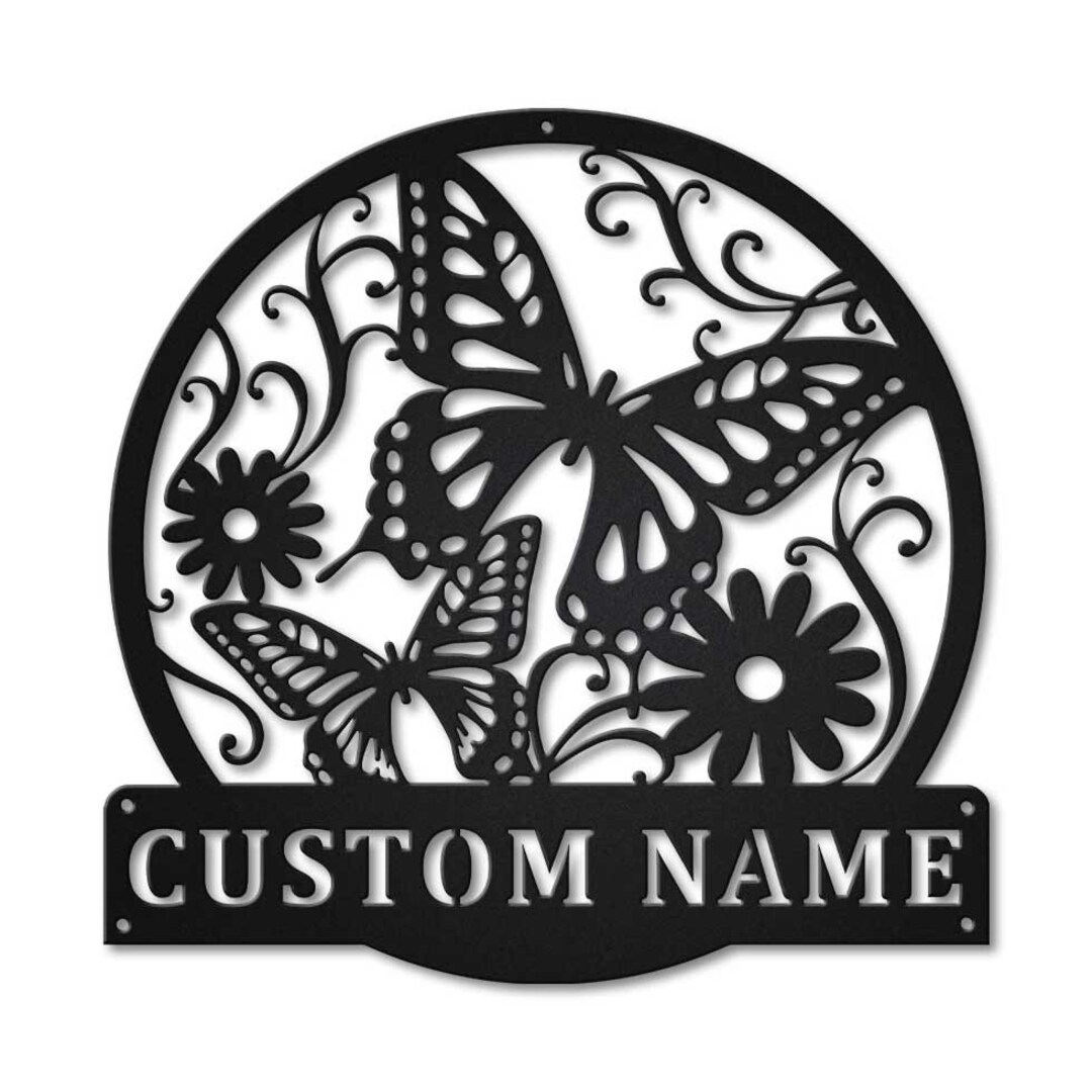 Custom Butterfly and Flower Metal Sign Art, Personalized Butterfly and ...