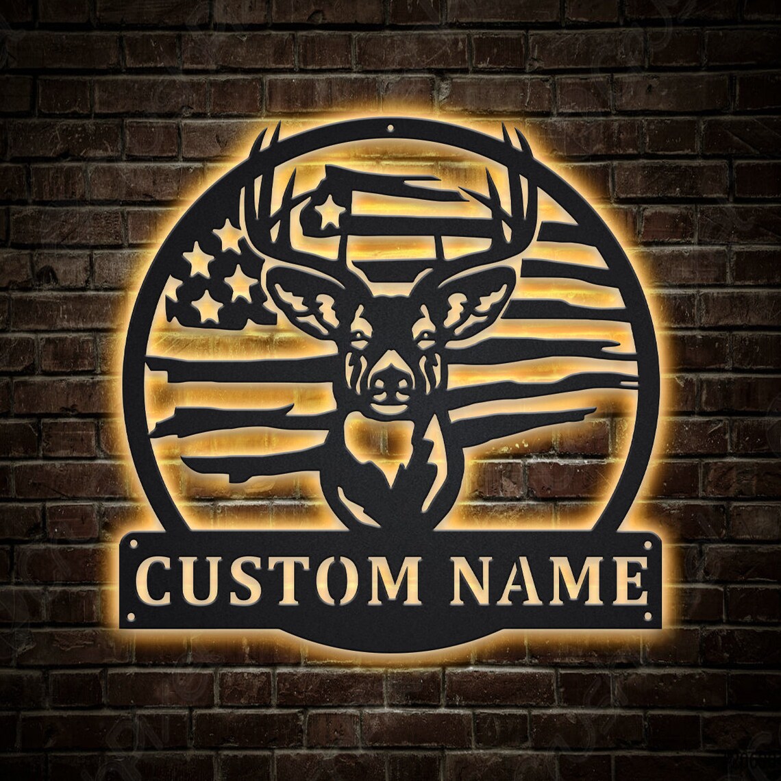 Custom US Flag Deer Hunting Metal Wall Art With LED Lights - Etsy