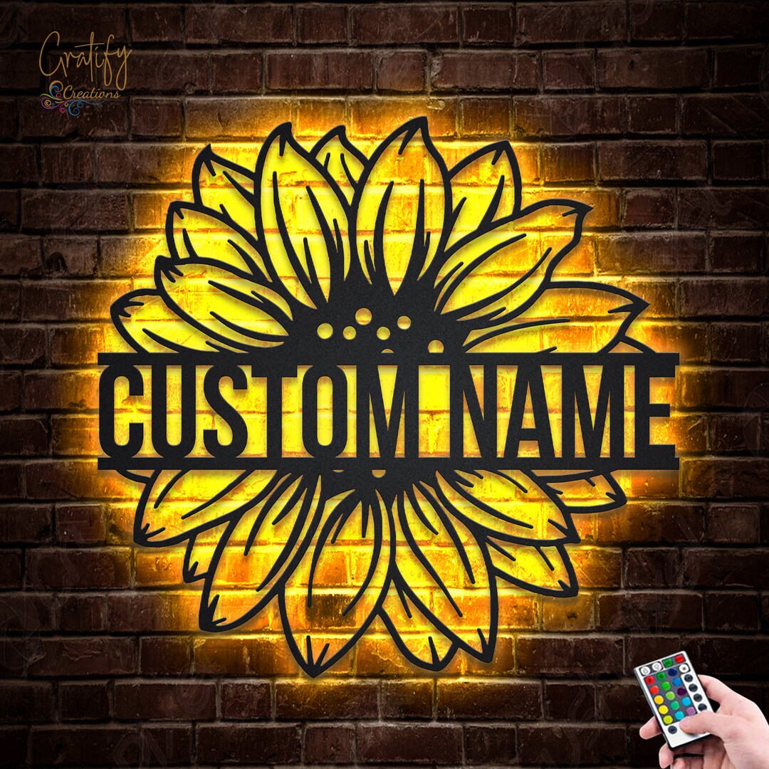 Sunflower Floral Metal Sign LED Lights, Custom Sunflower Floral Metal ...