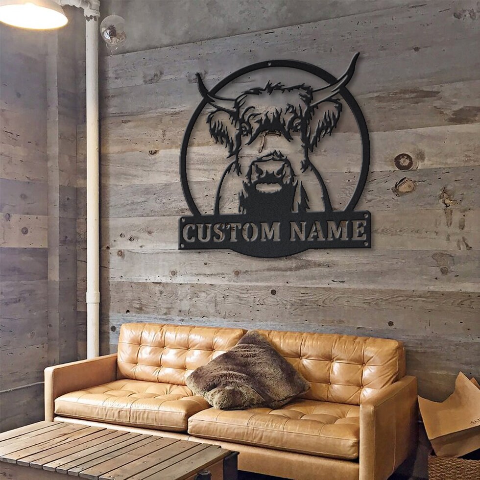 Custom Highland Cow Monogram Metal Sign Art, Personalized Highland Cow ...