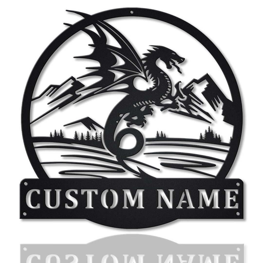 Custom Dragon Monogram Metal Sign Art V5, Personalized Dragon Metal ...