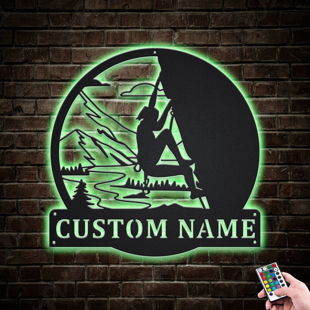 Mountain Climbing Metal Sign LED Lights V4, Custom Climbing Metal Sign ...