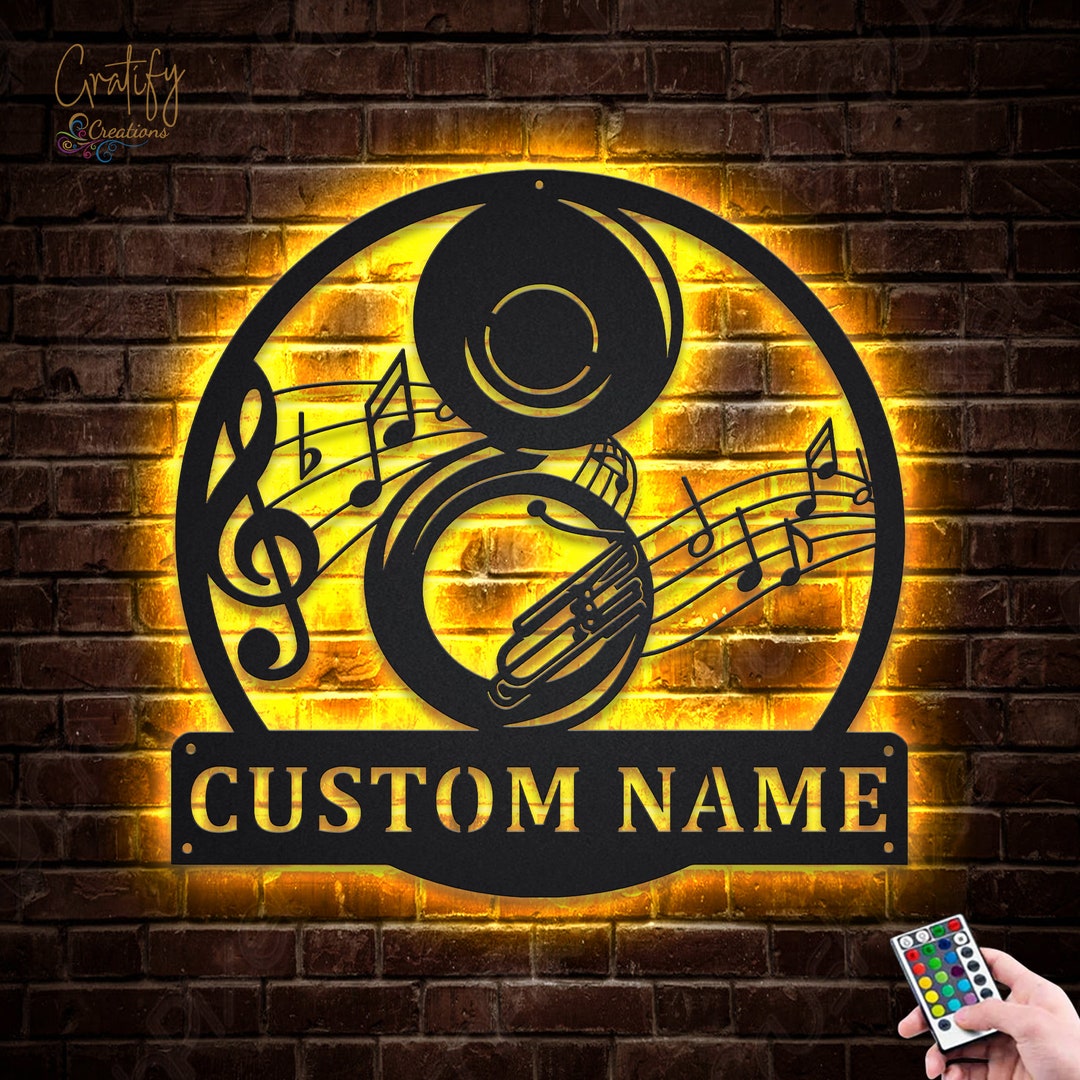 Sousaphone Music Metal Sign LED Lights, Custom Sousaphone Music Metal ...