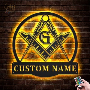 Masonic Freemason Metal Wall Art LED Lights V9, Custom Masonic Metal ...