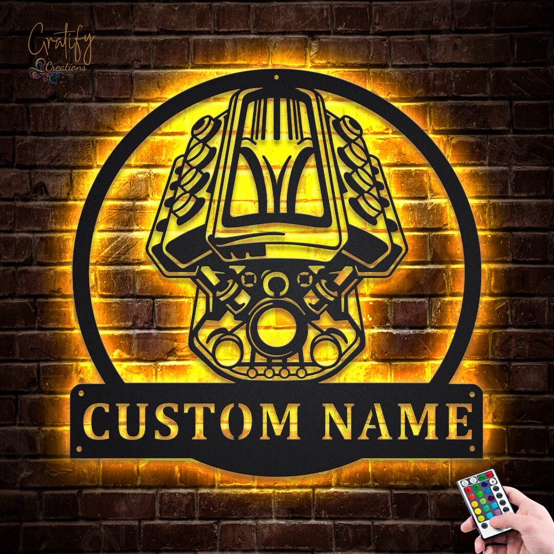 Engine Machine Metal Sign LED Lights V1, Custom Engine Machine Metal ...