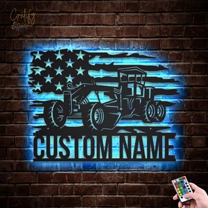 US Motor Grader Metal Sign LED Lights, Custom Motor Grader Metal Sign ...