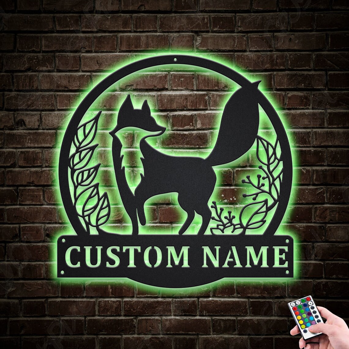Fox Animal Metal Sign LED Lights V1, Custom Fox Animal Metal Sign, Fox ...