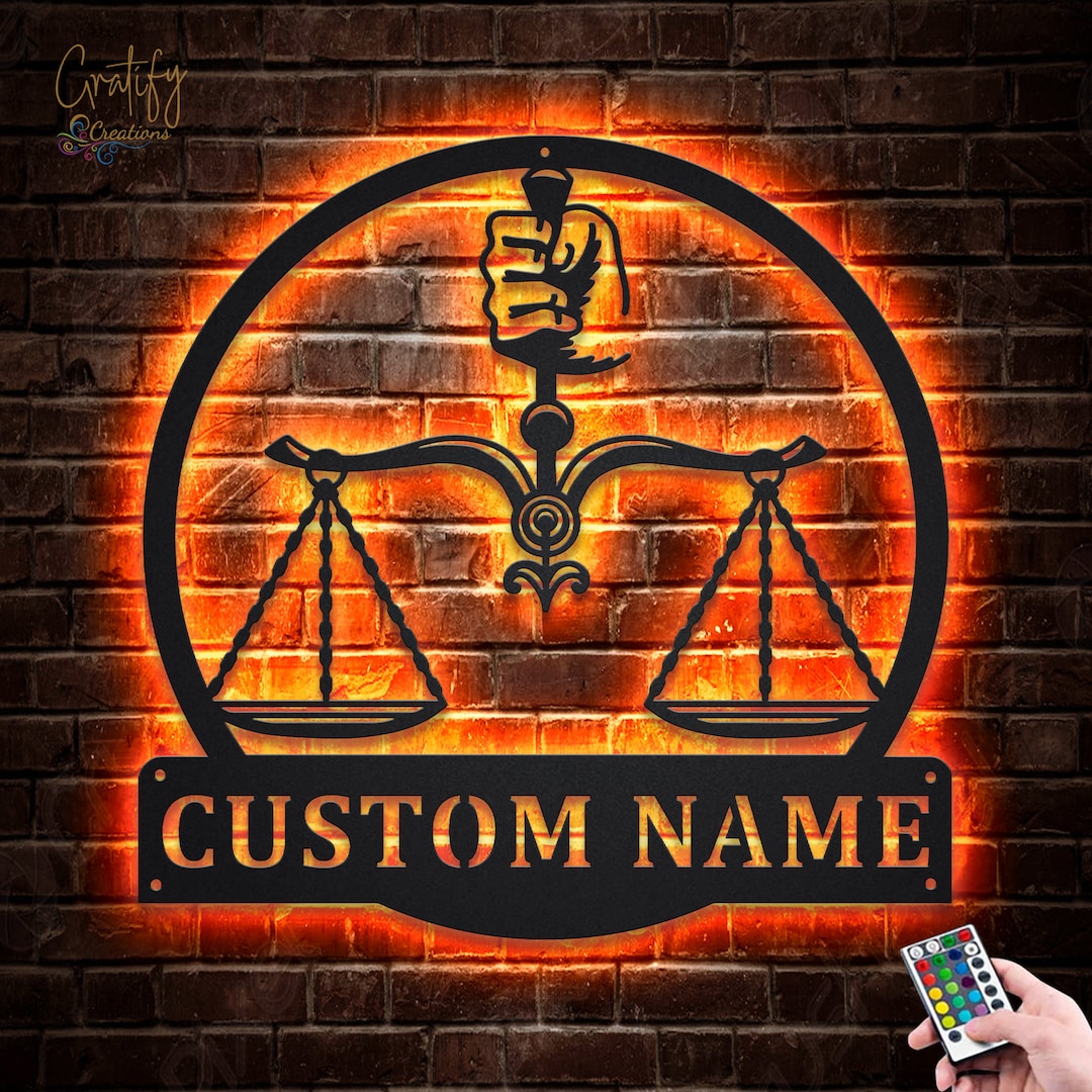 Lady Justice Metal Sign LED Lights V1, Custom Lady Justice Metal Signs ...