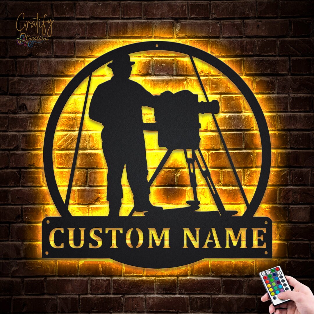 Photographer Metal Sign LED Lights V3, Custom Photographer Metal Sign ...