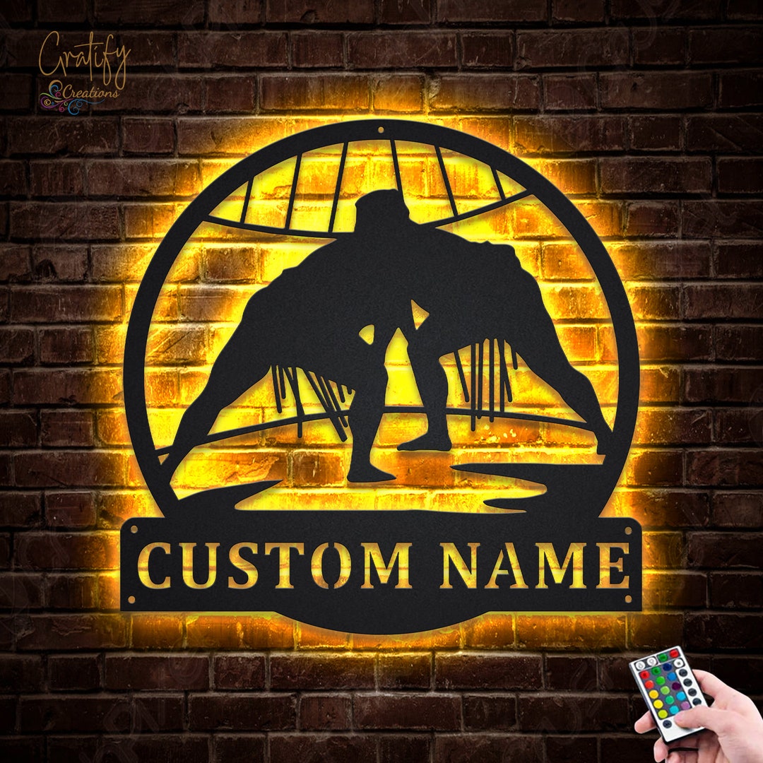 Sumo Wrestlers Metal Sign LED Lights V4, Custom Sumo Sport Metal Sign ...