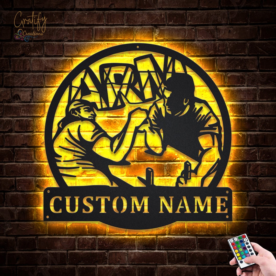 Arm Wrestling Metal Wall Art LED Lights V4, Custom Arm Wrestling Metal ...