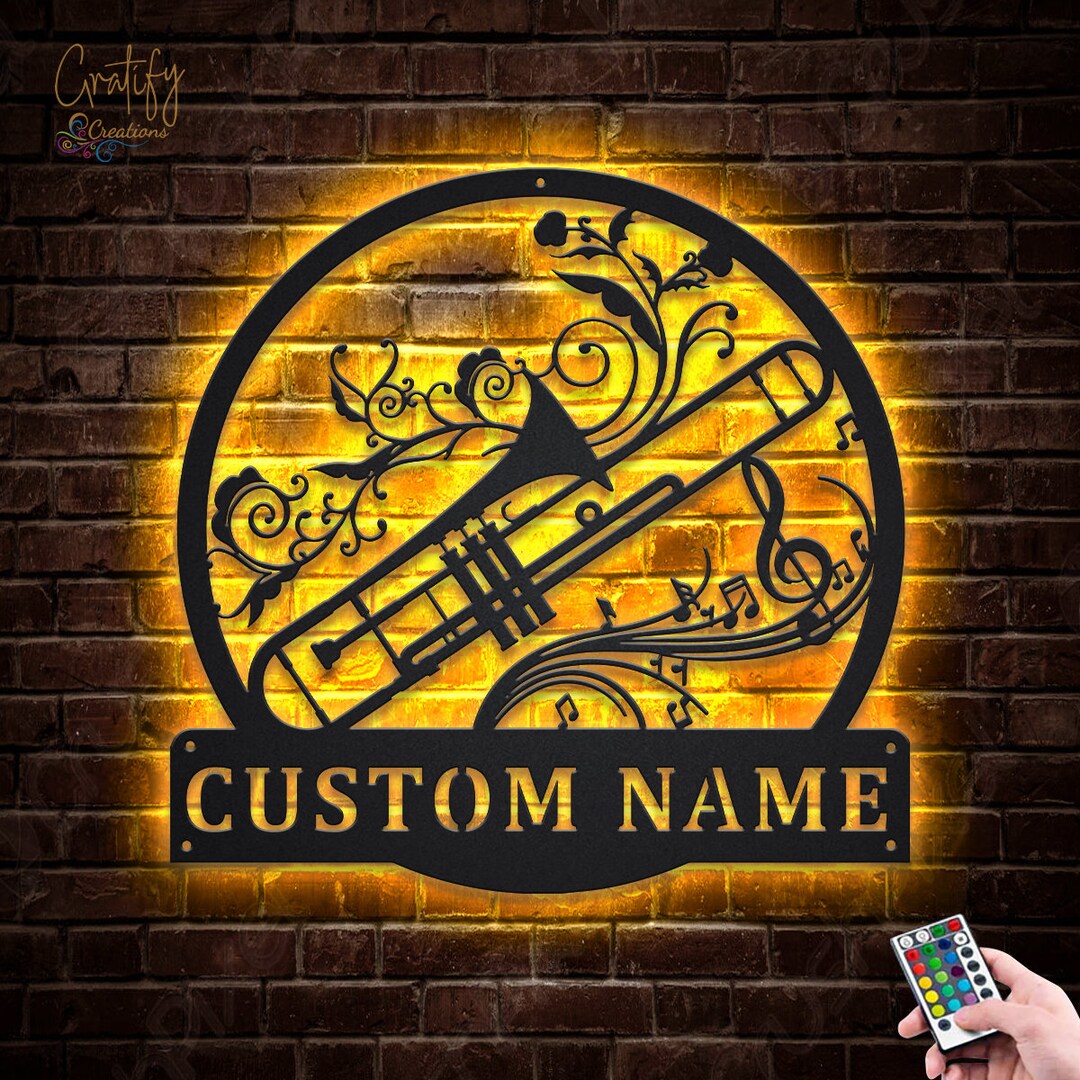 Trombone Metal Sign LED Lights, Custom Trombone Metal Sign, Trombone ...