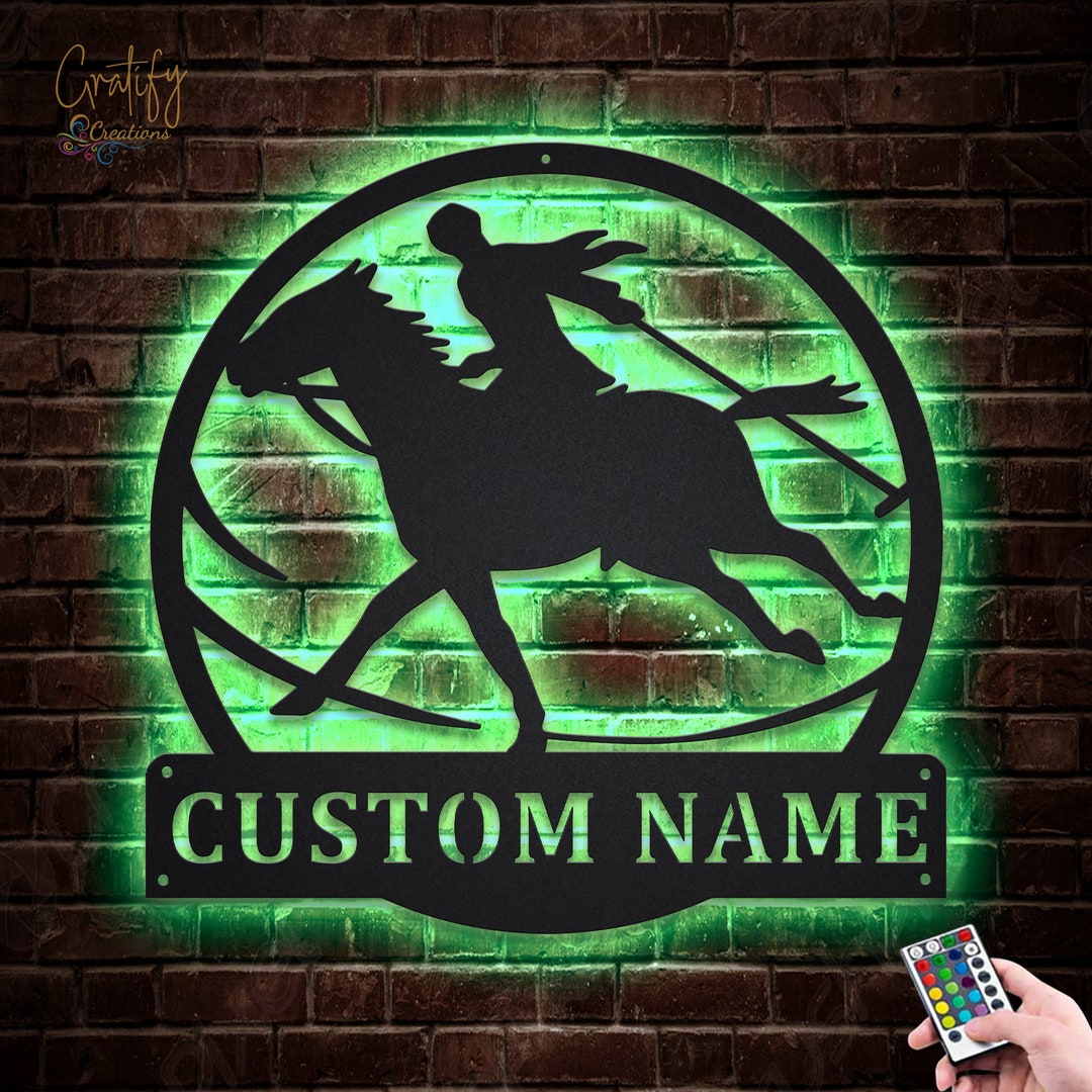 Polo Horse Sport Metal Sign LED Lights V3, Custom Polo Sport Metal Sign ...