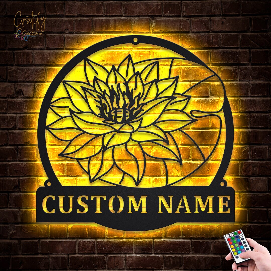 Lotus Flower Metal Sign LED Lights V5, Custom Flower Metal Sign, Flower ...