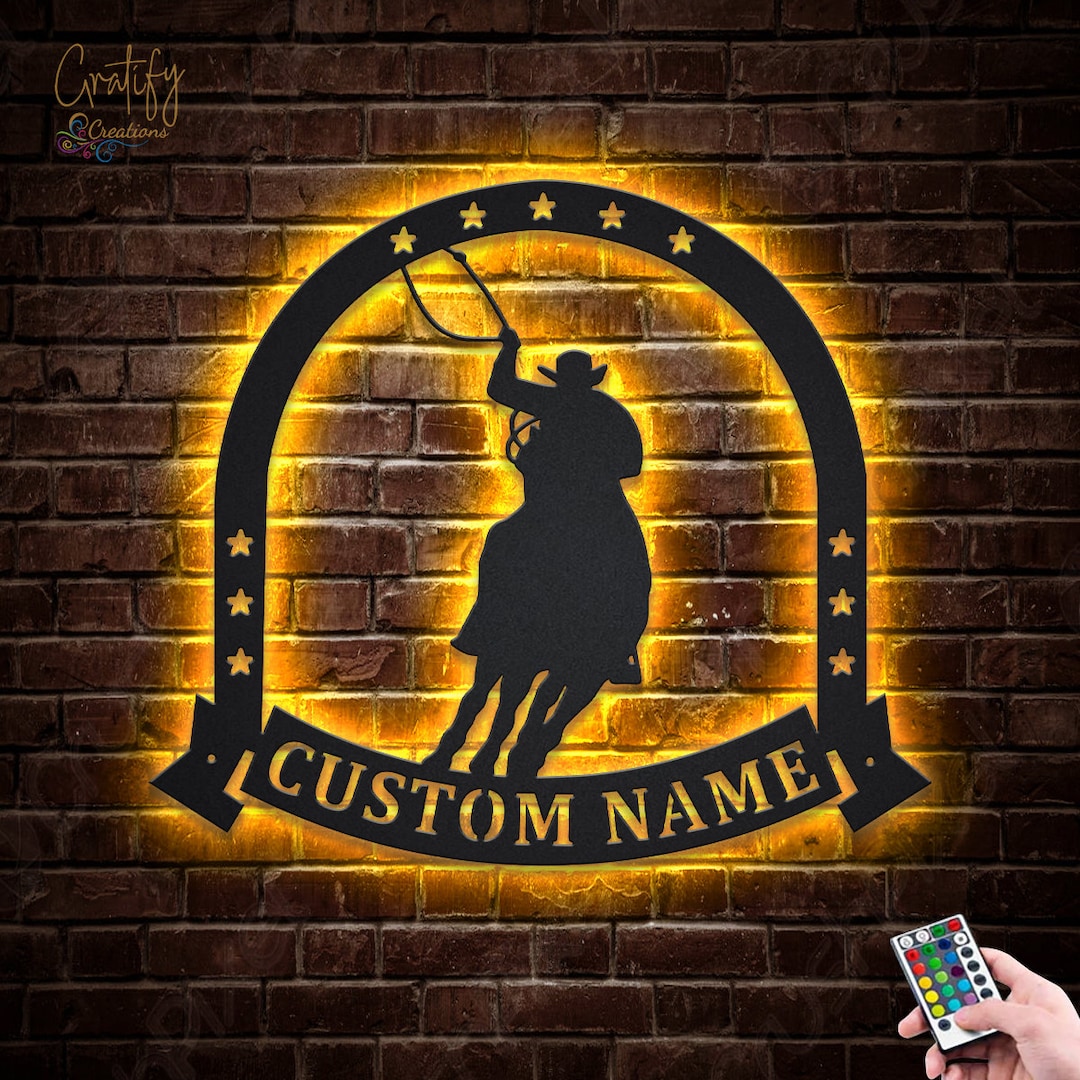 Horse and Rider Metal Sign LED Lights V6, Custom Horse and Rider Metal ...