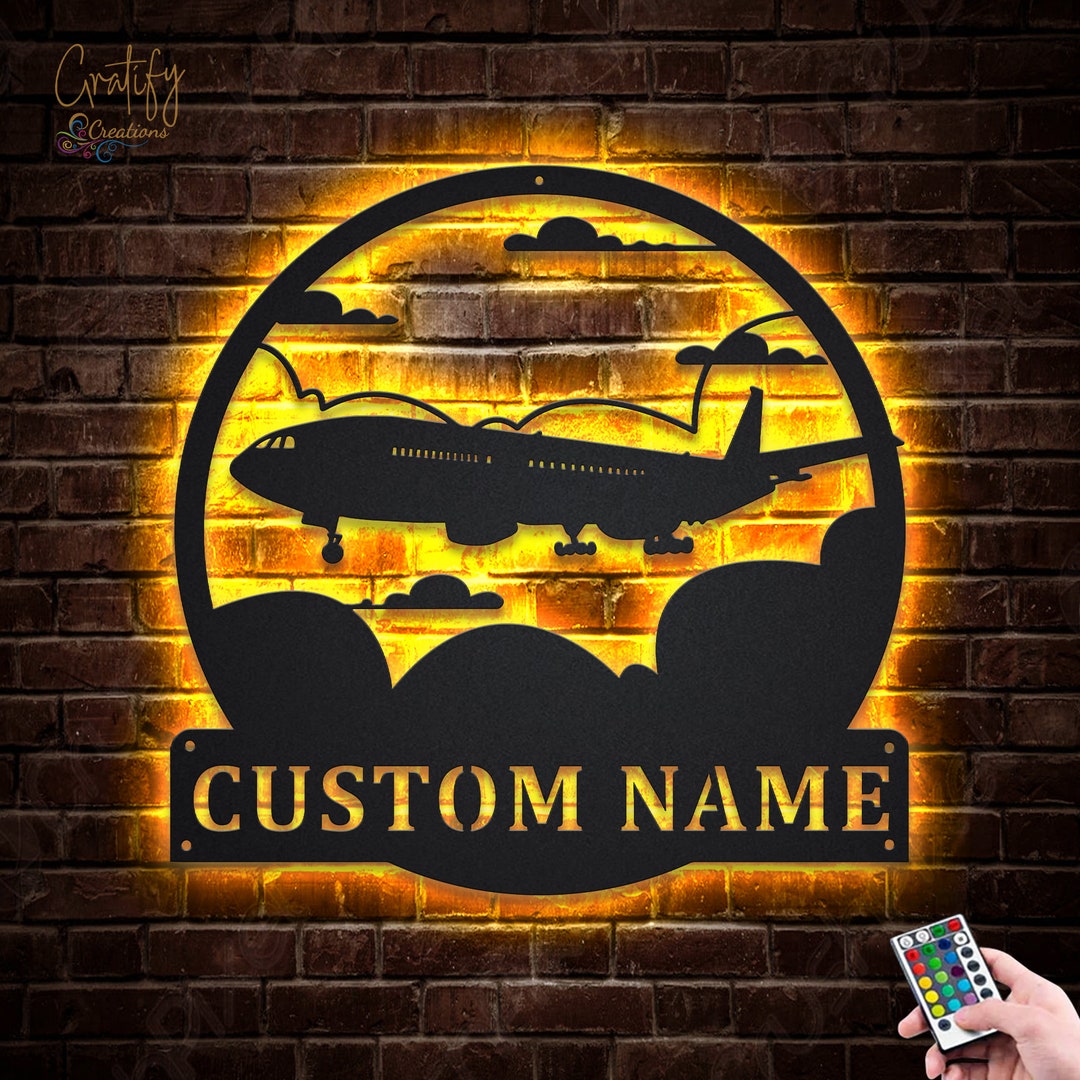 Aircraft Metal Sign LED Lights V1, Custom Aircraft Mechanic Metal Sign ...