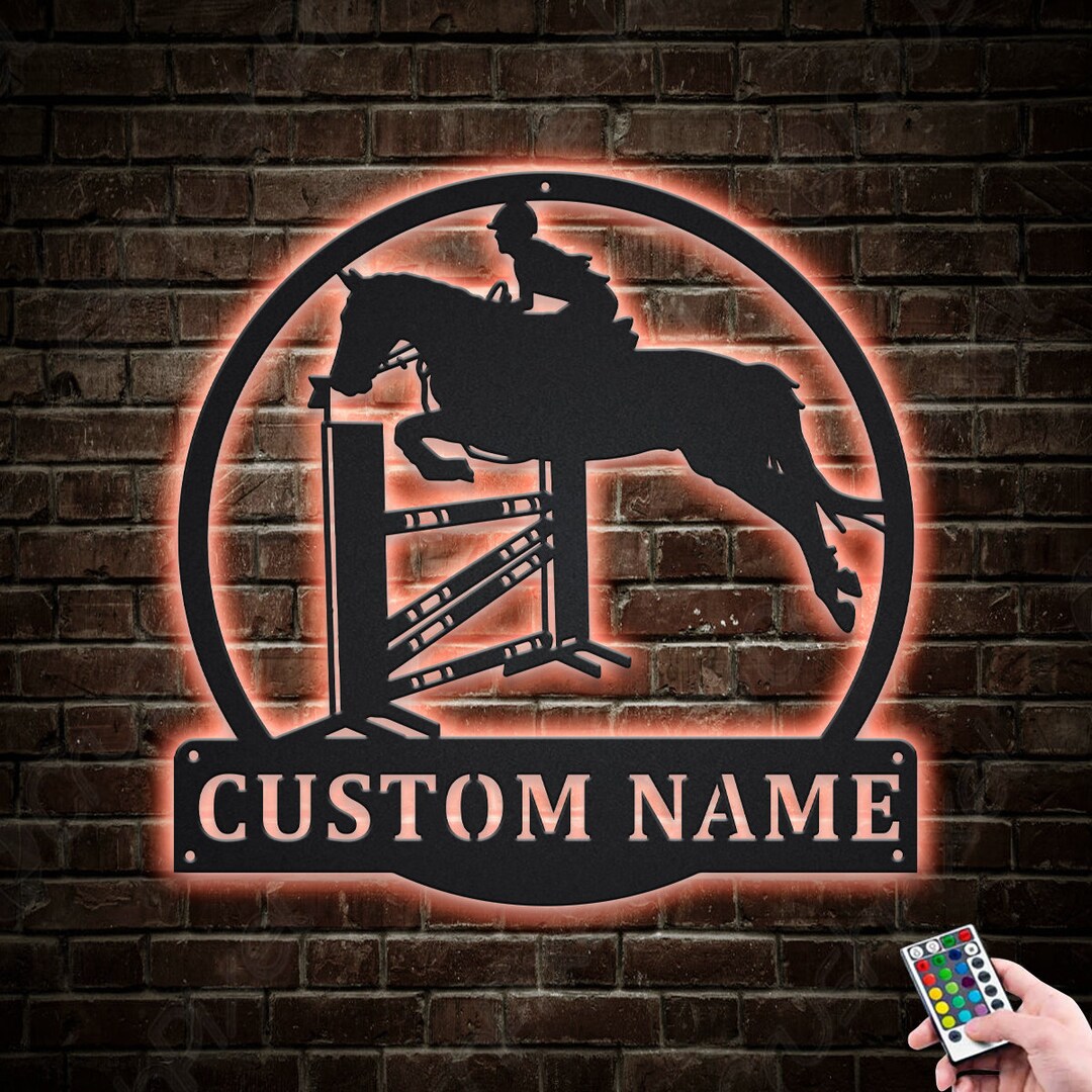 Horse Jumping Metal Sign LED Lights V3, Custom Show Jumping Metal Sign ...