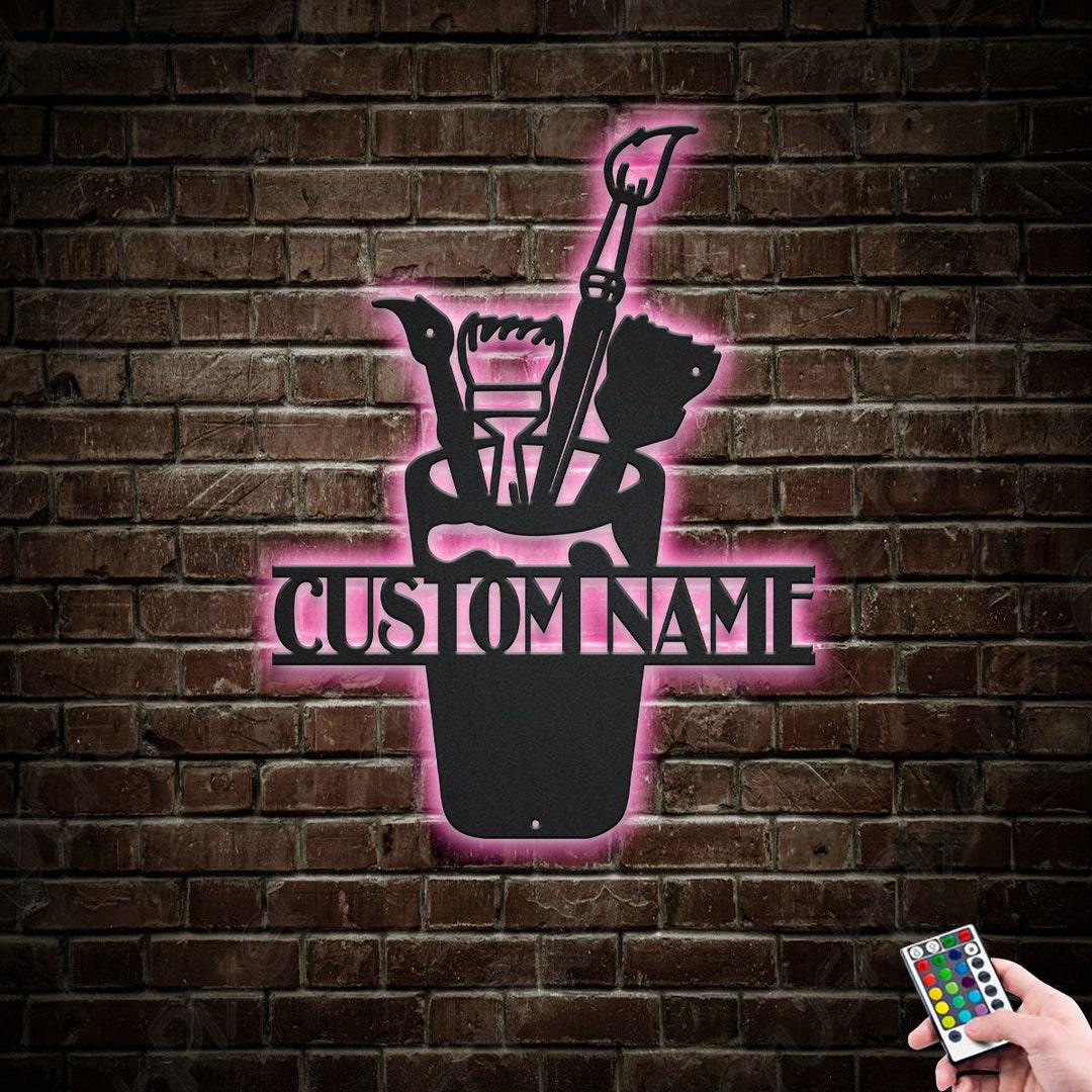 Paint Brush Metal Sign LED Lights V2, Custom Paint Brush Painter Sign ...