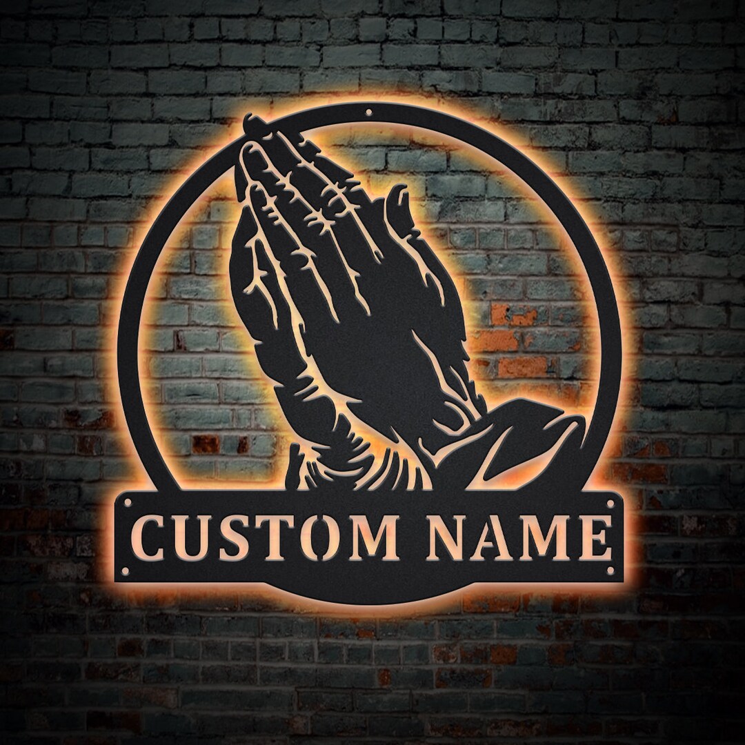 Praying Hands Metal Wall Art LED Lights V5, Custom Prayer Hands Metal ...