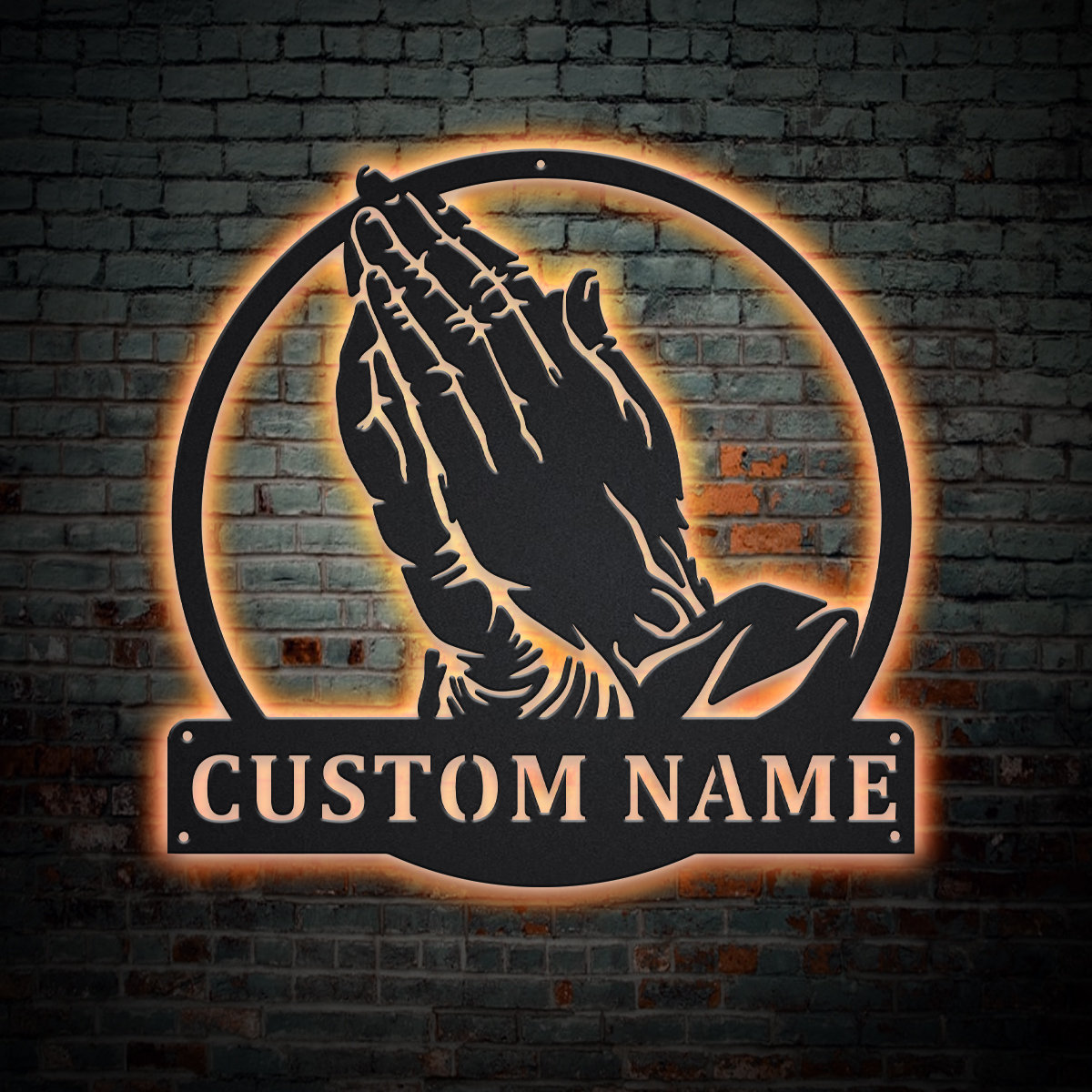 Praying Hands Metal Wall Art LED Lights V5, Custom Prayer Hands Metal ...