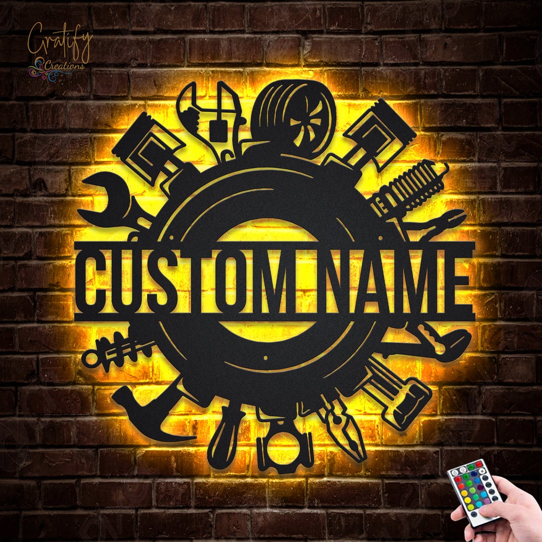 Mechanic Tools Metal Wall Art LED Lights V5, Custom Mechanic Metal Sign ...