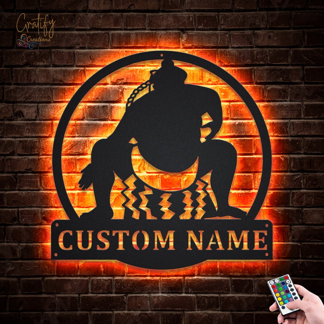 Sumo Wrestlers Metal Sign LED Lights V2, Custom Sumo Sport Metal Sign ...