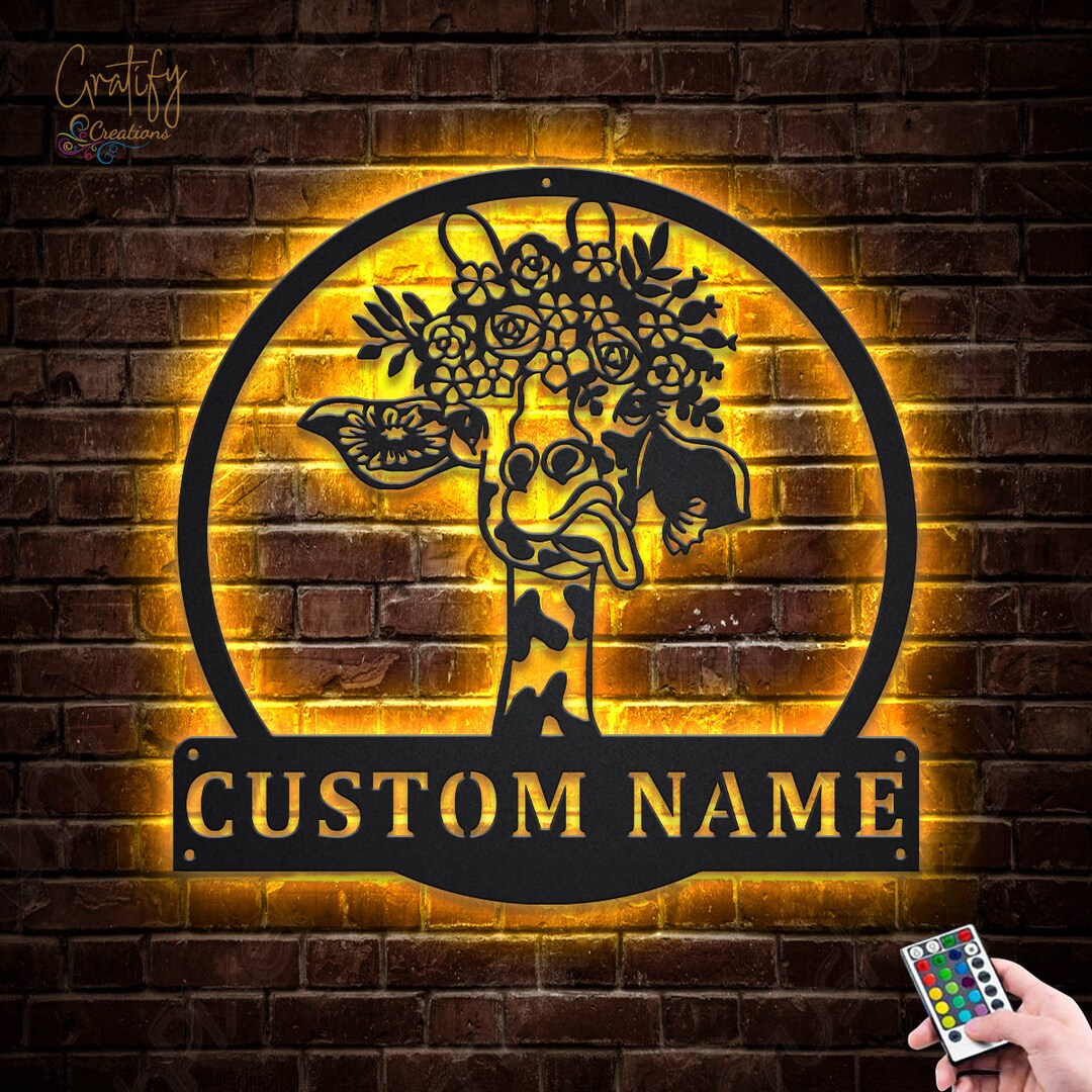 Giraffe Metal Wall LED Lights, Custom Giraffe Metal Sign, Giraffe Metal ...