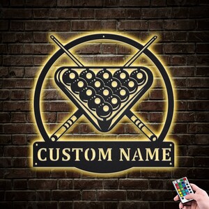 Custom Billiards Metal Sign LED Lights V2, Personalized Billiards Neon ...