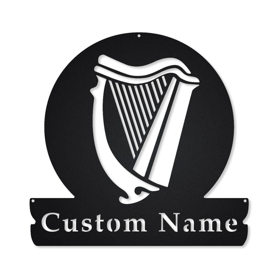 Celtic Harp Monogram Metal Sign Art, Custom Celtic Harp Metal Sign ...