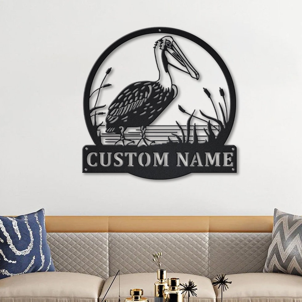 Custom Pelican Bird Monogram Metal Sign Art, Personalized Pelican Bird ...