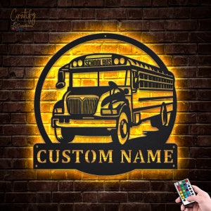 School Bus Metal Sign LED Lights, Custom School Bus Driver Metal Wall ...