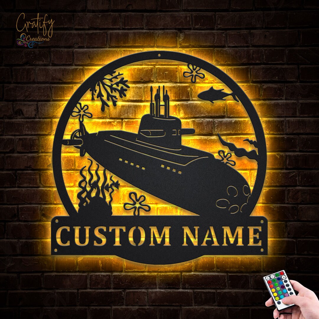 Submarine Metal Sign LED Lights, Custom Submarine Metal Sign, Submarine ...