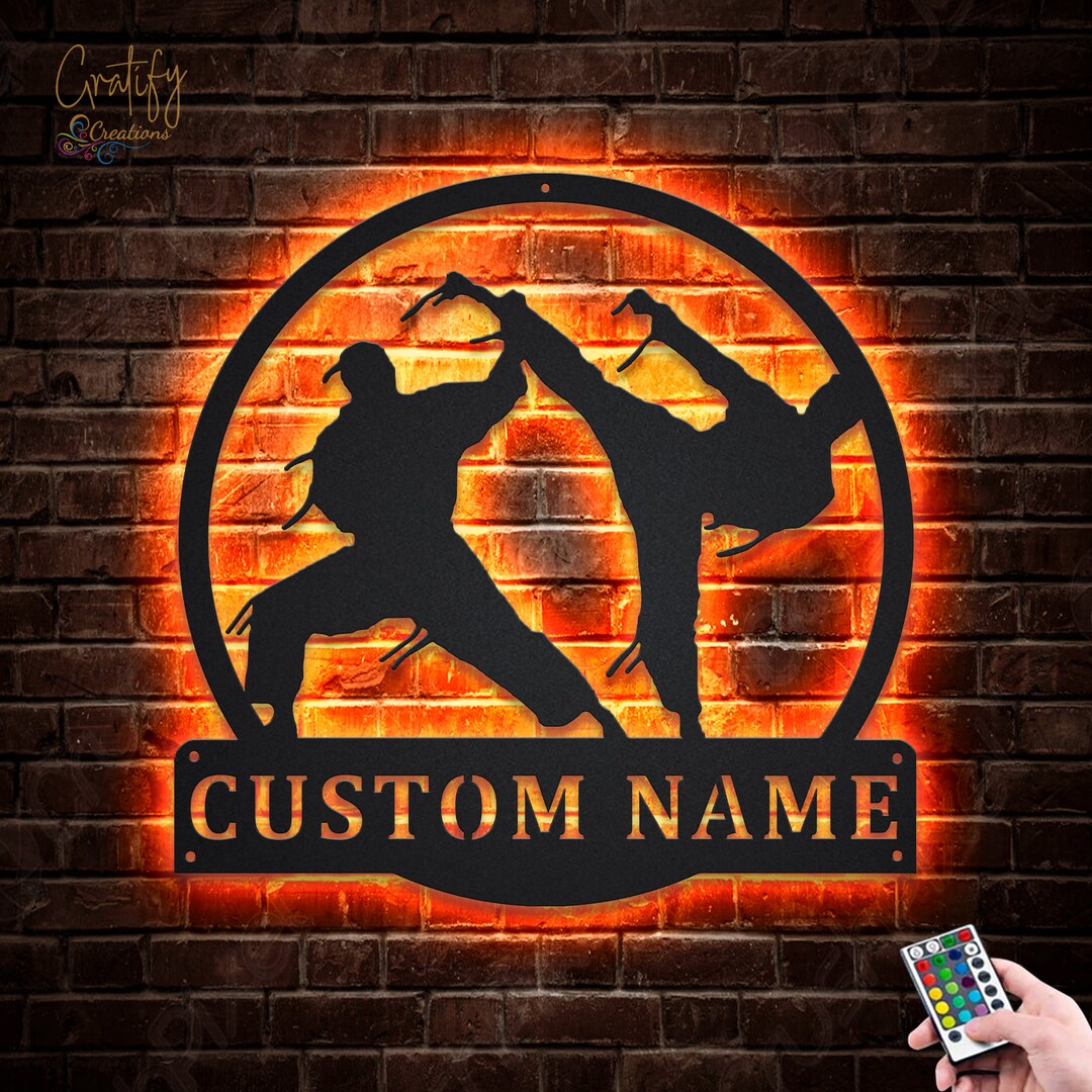 Brazilian Jiu Jitsu Metal Wall Art LED Lights V6, Personalized Jiu ...