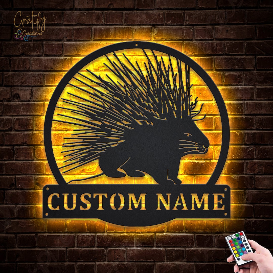 Porcupine Metal Sign LED Lights, Custom Porcupine Sign, Porcupine Neon ...