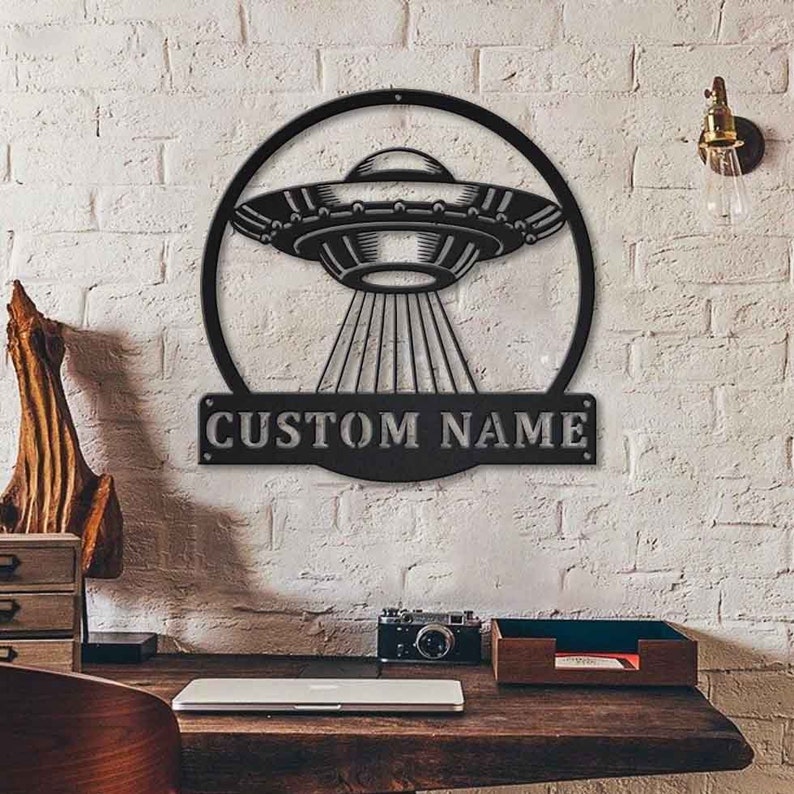 UFO Monogram Custom Metal Wall Art LED Lights Personalized - Etsy