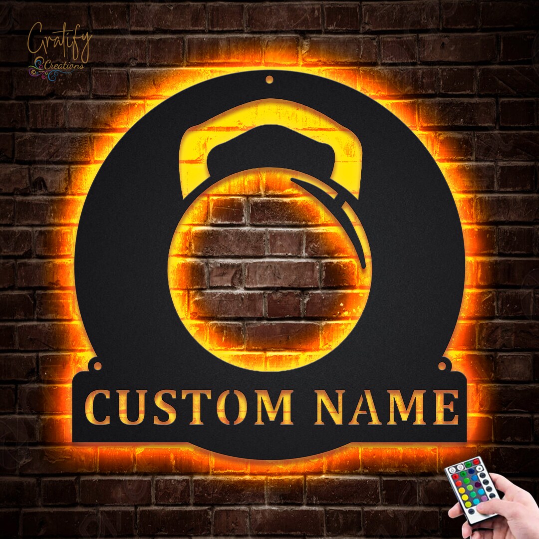 Dumbbell Fitness Metal Sign LED Lights V2, Custom Bodybuilder Metal ...