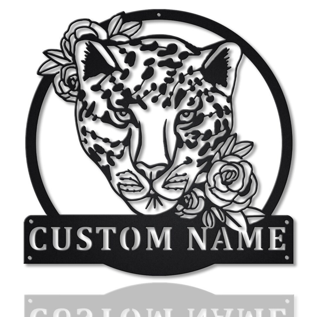 Leopard With Flower Metal Sign Art V1, Custom Leopard With Flower Metal ...