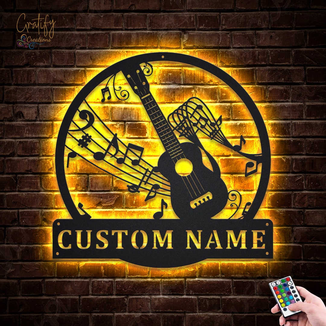 Ukulele Monogram Metal Sign LED Lights, Custom Ukulele Metal Sign ...
