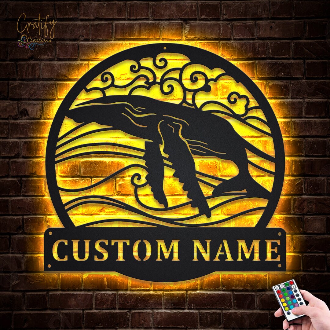 Humpback Whale Metal Sign LED Lights V5, Custom Humpback Whale Metal ...
