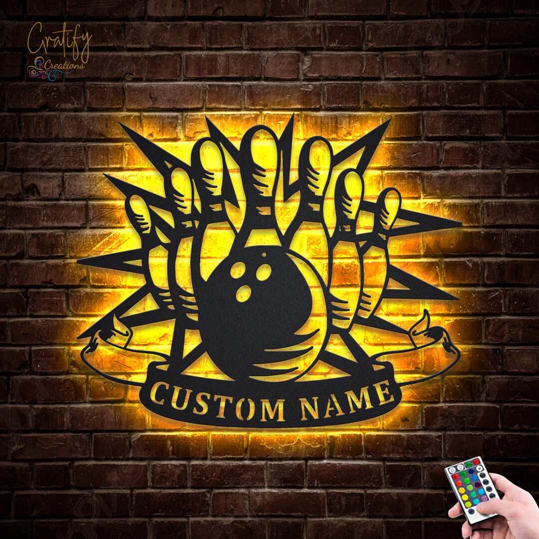 Bowling Metal Sign LED Lights, Custom Bowling Metal Wall Art, Bowling ...