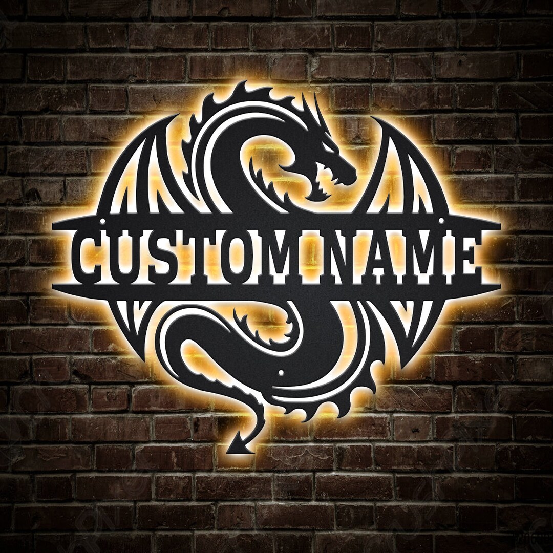 Custom Dragon Metal Sign With LED Lights Personalized Dragon - Etsy