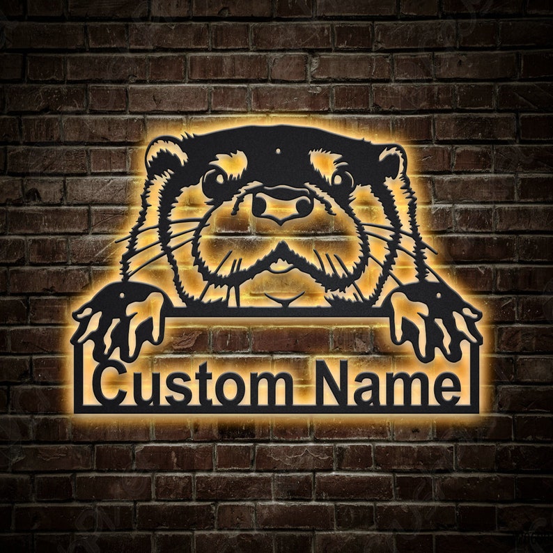 Otter Animal Metal Wall Art LED Lights V2, Custom Otter Animal Metal ...