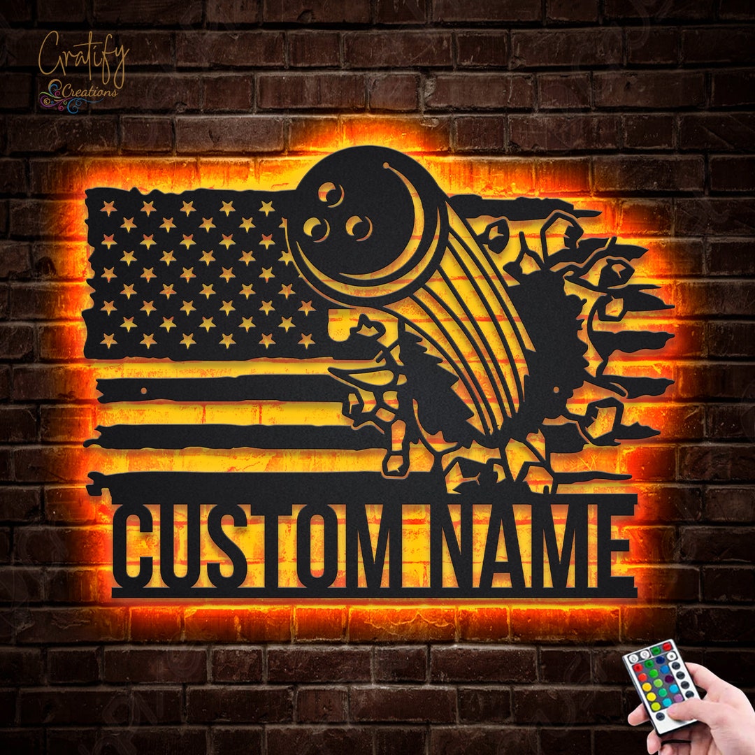 Bowling Metal Sign LED Lights V5, Custom Bowling Metal Wall Art ...