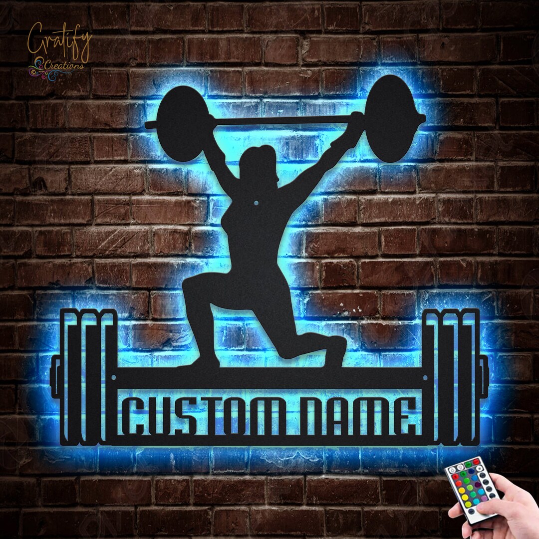 Female Bodybuilder Metal Sign LED Lights V5, Custom Bodybuilder Metal ...