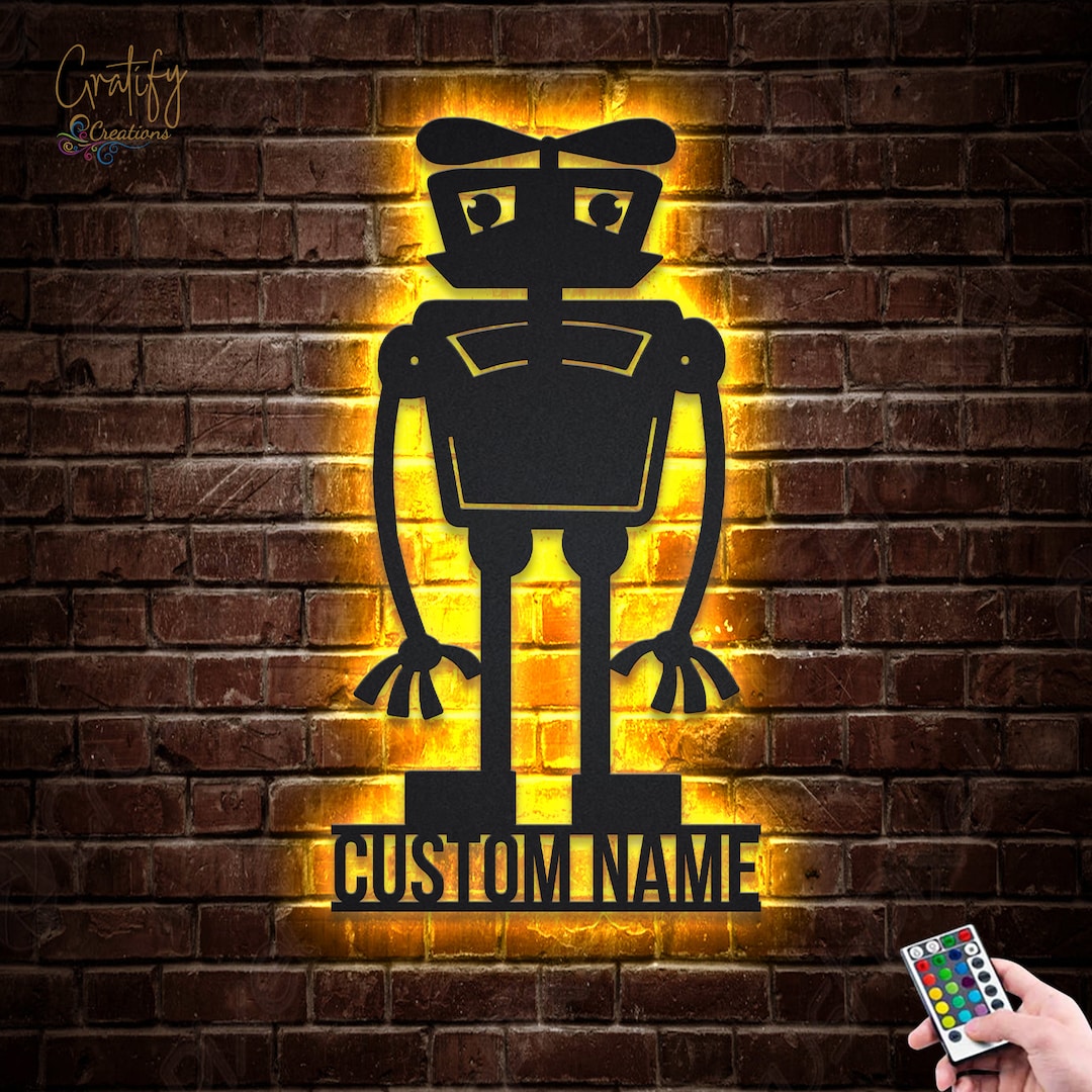 Robot Metal Wall Art LED Lights V5, Custom Robot Metal Signs, Robot ...