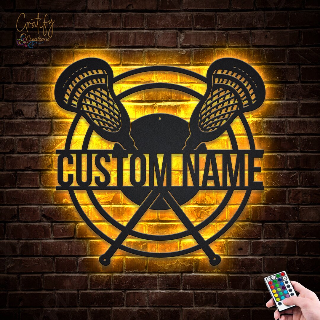 Custom Lacrosse Sticks Metal Sign With LED Lights V2 Personalized ...