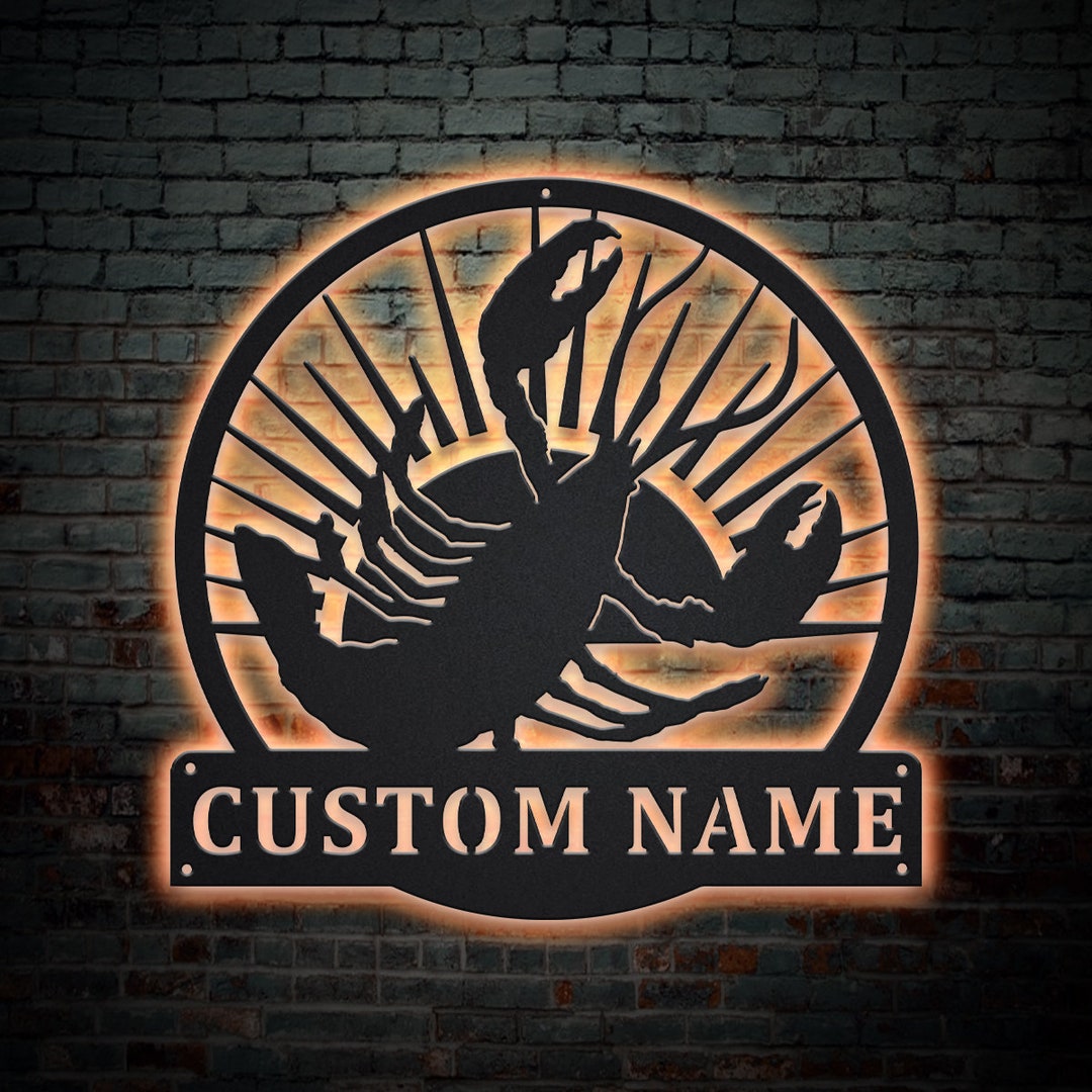 Crawfish Metal Sign LED Lights V4, Custom Crawfish Metal Sign, Crawfish ...