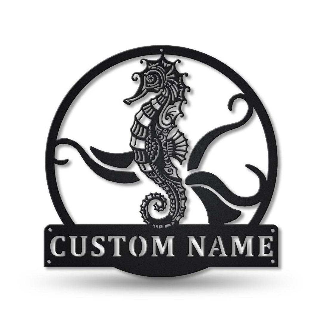 Seahorse Monogram Metal Sign Art ,custom Seahorse Metal Sign, Seahorse ...